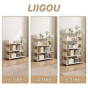 4-Tier Wooden Bookcase,White Bookshelf,Modern Open Bookshelf,Wood Storage Shelves Display Stand with Top Edge and Solid Wood Frame for Living Room,Bedroom,Home Office