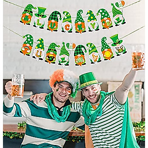 JKQ St. Patrick's Day Gnomes Banner Saint Patrick's Day Lucky Shamrock Beers Gold Coins Gnome Garland Banner Irish Lucky Day Gnome Decorations St. Patty's Day Wedding Birthday Party Supplies
