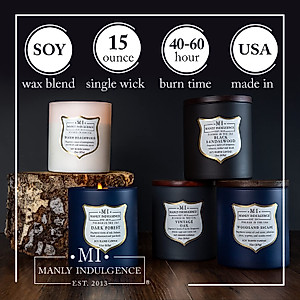 Manly Indulgence Vintage Oak Scented Jar Candle for Men, Wood Wicked Candle, 15 oz - Bergamot, Lemon, Sage & Rustic Oak - Up to 60 Hours Burn, Soy Blend Wax, USA Poured