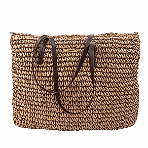 Abuyall Straw Purses for Women Shoulder Handbags Weaving Summer Beach Tote Bag (Solid)