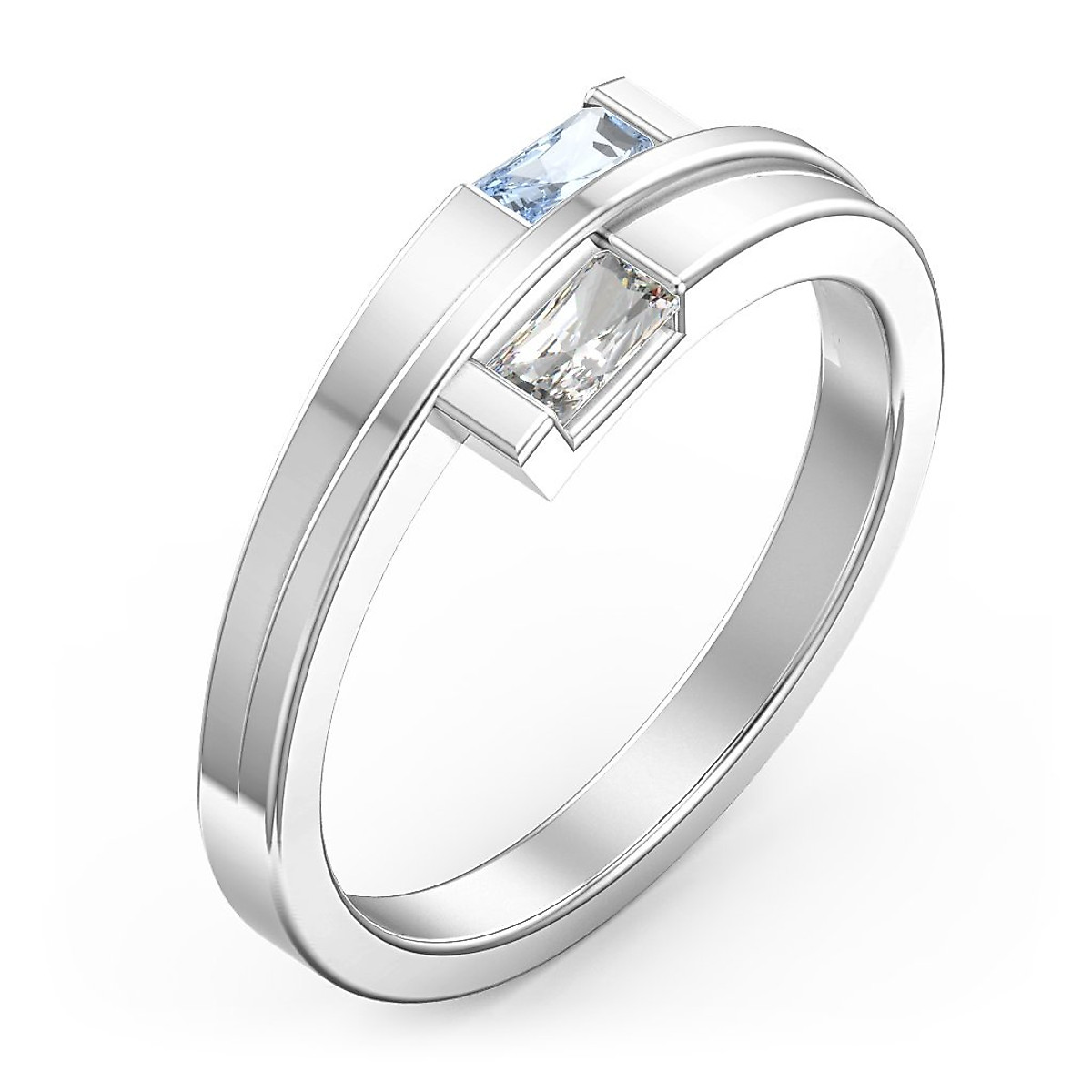 TSD 10K White Gold Double Baguette Bypass Birthstone Ring by JEWLR