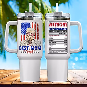 9SUNFLOWER Handle Cups for Mother's Day, Trump Best Mom Gifts, Nutrition Facts Tumbler 40 Oz With Handle, Lid and Straw