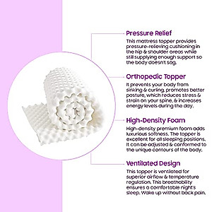 Mayton Convoluted Egg Shell 1-inch Breathable Foam Bed Topper | Makes Mattresses Comfortable and Relaxing, Provides Faster Pain Relief, and Provides Orthopedic Beneficial Support, Twin, White