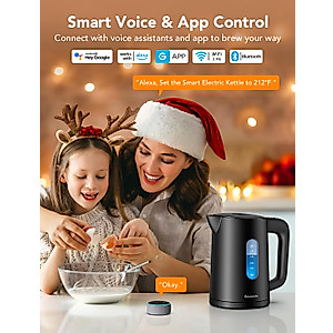 GoveeLife Smart Kettle Temperature Control 1.7L, 1500w WiFi Tea Kettle Electric with LED Indicator Lights, Remotely Control, 2H Keep Warm, 4 Presets Hot Water Boiler for Tea & Coffee & DIY