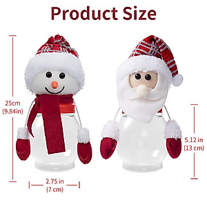ZCONIEY 2 in 1 Christmas Candy Jars, Home Holiday Decor, Clear Plastic Cookie Jar with Snowman Doll, Sweet Gift Box Bottle Holder