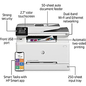 HP Color Laserjet Pro M283fdwA Wireless All-in-One Laser Printer, Print Scan Copy, Remote Mobile Print, Auto 2-Sided Printing, 22 ppm, 250-Sheet, Works with Alexa, Bundle with JAWFOAL Printer Cable