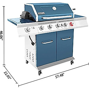 Royal Gourmet GA5403B 5-Burner BBQ Cabinet Style Propane Gas Grill with Rotisserie Kit, Sear Burner, Rear Burner and Side Burner, 74,000 BTU Patio Picnic Backyard, Outdoor Party, Blue