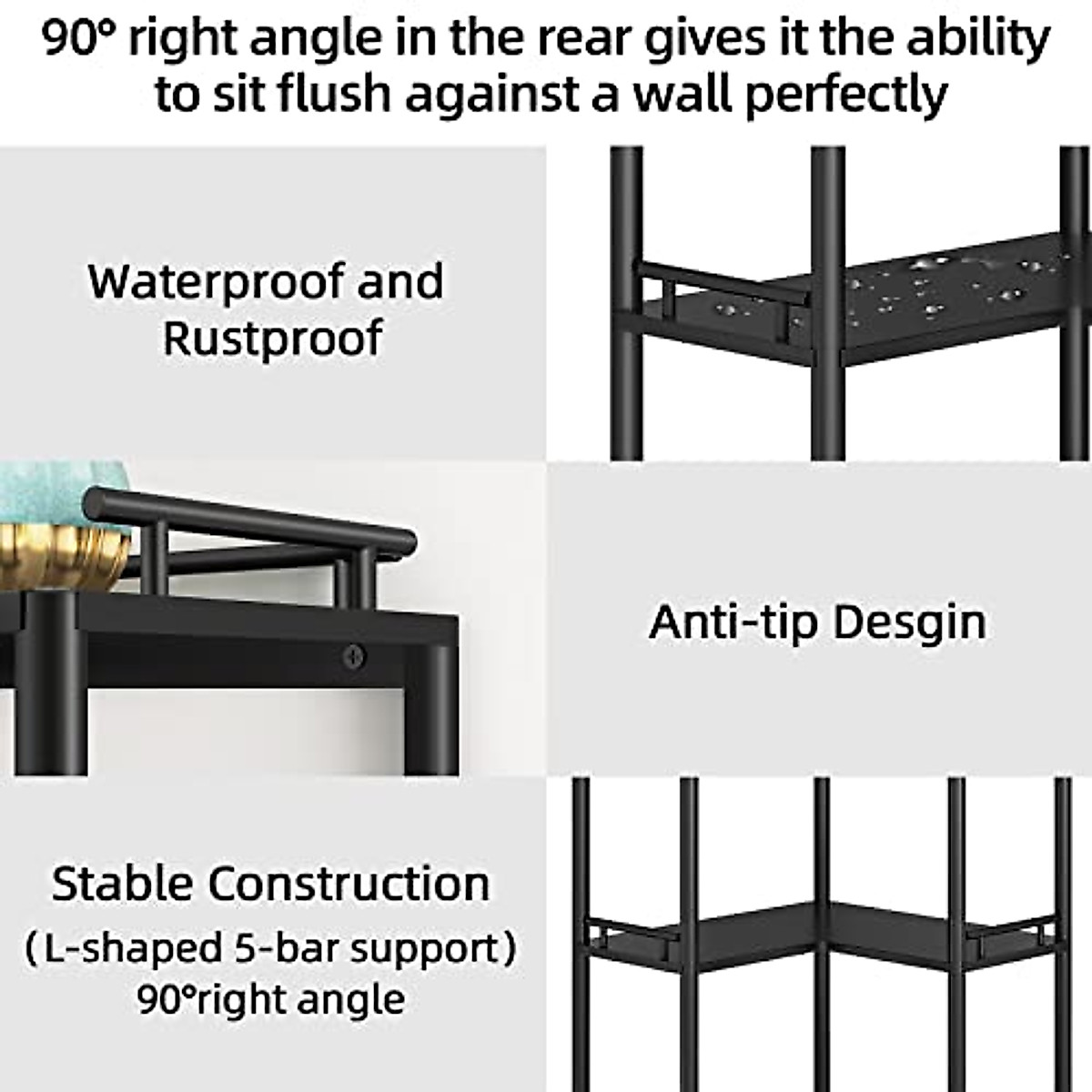 FLE 5 Tier Corner Shelf,Modern Corner Bookshelf Industrial Corner Ladder Shelf Small Bookcase Plant Stand for Living Room, Kitchen, Home Office (Black)