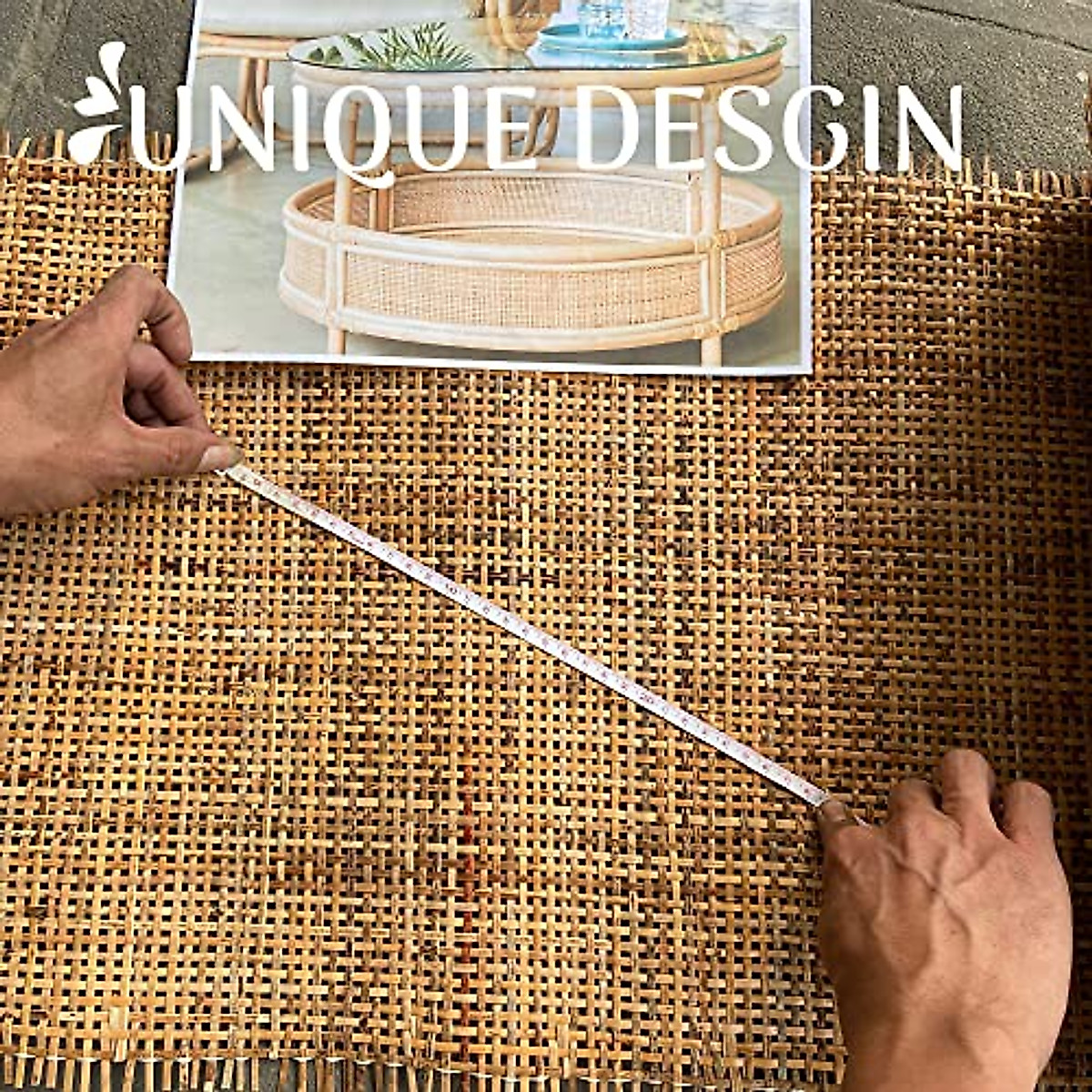 MINHKUST 14" Width Natural Brown Dark Square Rattan Cane Webbing Roll 3 Feet Length for Caning Projects, Pre-Woven Radio Mesh Cane Webbing Sheet for Furniture, Chair, Table, Ceiling (3 FEET)
