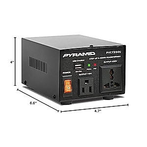Pyramid Step Up and Down Converter -350 Watt Voltage Converter Transformer w/ USB Charging Port, UK Power Adapter, AC 110 / 120 to 220 / 240 Volt Vice Versa, 110V/120V/220V/240V Input Voltage PVCT350U