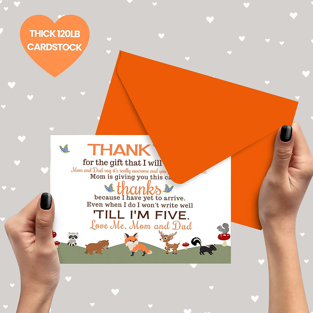 Paper Clever Party Woodland Baby Shower Thank You Cards with Envelopes Blank Notes Prefilled with Message Boys or Girls Personalize Notecards for Registry Gifts, Rustic 4x6 Stationery Set, 15 Pack