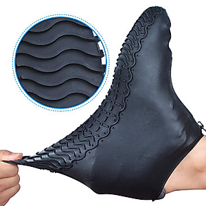 ydfagak Waterproof Shoe Covers, Reusable Foldable Not-Slip Rain Shoe Covers with Zipper,Shoe Protectors Overshoes Rain Galoshes for Kids Men and Women (XL (Women 10-13.5, Men 11.5-14), Black)