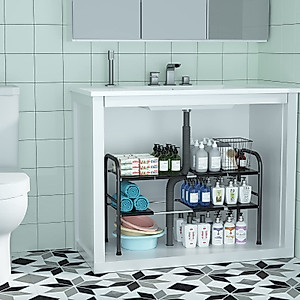 ATIDIE Under Sink Organizers and Storage, 2 Tier Under Sink organizer Expandable Cabinet Shelf Organizer with 8 Detachable Panels for Kitchen Bathroom Storage