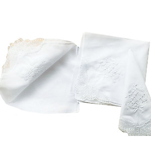 Womens White Flower Embroidered 100% Cotton Handkerchiefs Lace