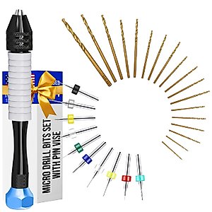 Micro Drill Bits Set with Pin Vise | Small Hand Drill Bit Set - Pin Vise Hand Drill Manual, PCB Mini Drill Bits for Resin Beads Polymer Clay | DYI Jewelry Making Drill, Craft Drill Bits Set