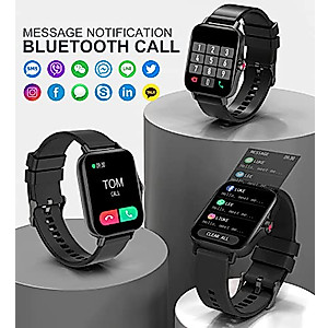 Iaret Smart Watch for Women Men (Answer/Make Call), Fitness Tracker for Android iOS Phones Waterproof Smartwatch 1.7" HD Full Touch Screen Activity Trackers Heart Rate Sleep Monitor Pedometer, Black