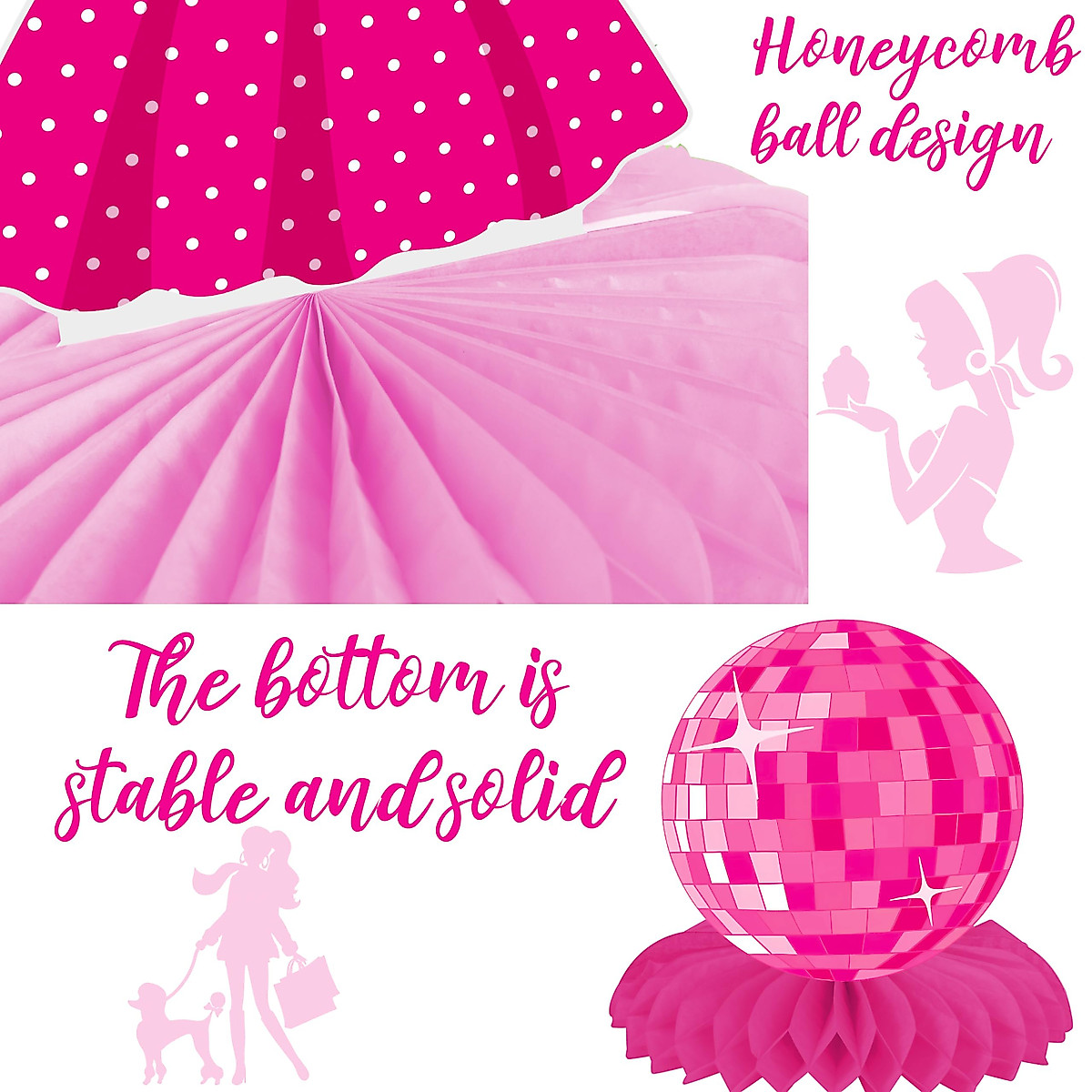 Hot Pink Girl Party Honeycomb Centerpieces 12Pcs Pink Birthday Party Decorations for Girls Hot Pink Princess Birthday Centerpieces for Bachelorette Party Bridal Shower Girls Birthday Party Supplies