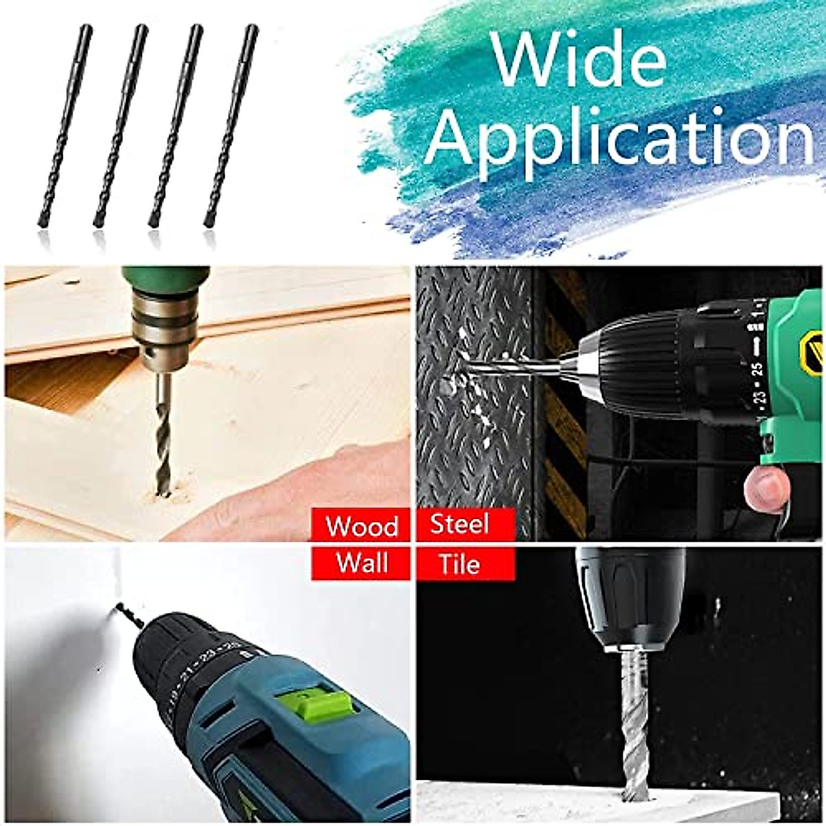 Auniwaig Masonry Drill Bit 12mm Carbide Tipped Rotary Hammer Bit Four Hollow Square Shank Impact Drill for Handling A Variety of Heavy-Duty Drilling Applications 1Pcs