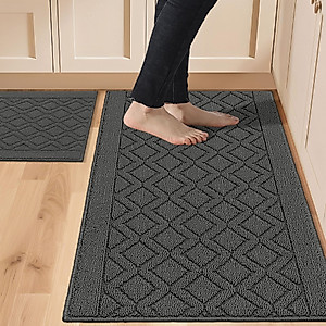 48x20 Inch/30X20 Inch Kitchen Rug Mats Made of 100% Polypropylene 2 Pieces Soft Kitchen Mat Specialized in Anti Slippery and Machine Washable (Grey)