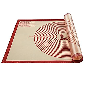 Non-slip Silicone Pastry Mat Extra Large with Measurements 36''By 24'' for Silicone Baking Mat, Counter Mat, Dough Rolling Mat,Oven Liner,Fondant/Pie Crust Mat（Red）