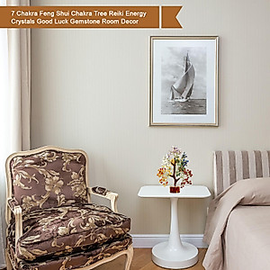 Kuhvai Seven Chakra Tree of Life, Crystal Tree for Positive Energy, 7 Chakra Tree, Feng Shui Tree, Stone Decor Natural Artificial Tree, 7 Chakra Tree of Life Healing Gemstones Pendant