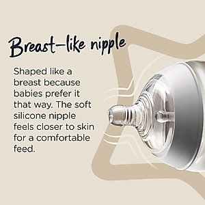 Tommee Tippee Closer to Nature Baby Bottles, Slow Flow Breast-Like Nipple with Anti-Colic Valve, 9oz, 6 Count, Clear