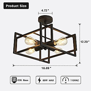 ZGLAOJT 4-Lights Close to Ceiling Light，Black Light Fixture Industrial Flush Mount Ceiling Light ，Farmhouse Chandelier Lighting for Kitchen Island Dining Room Bedroom Foyer Hallway