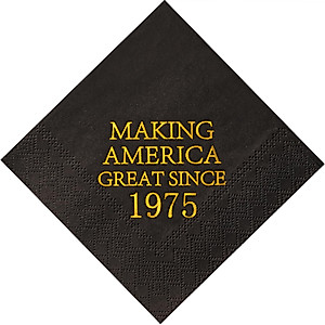 Crisky 50th Birthday Disposable Napkins Black and Gold Dessert Beverage Cocktail Cake Napkins 50th Birthday Decoration Party Supplies for Man Making Great Since 1975, 50 Pack 4.9"x4.9" Folded