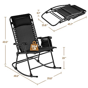 Yaheetech 2pcs 26in Rocking Chair Outdoor Zero Gravity Folding Chairs Rocking Chairs Foldable Outdoor Lounge Chair for Outside Lawn with Cupholder/Pillow Ergonomic Design for Rest