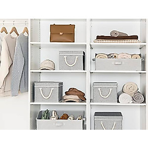 StorageWorks Storage Bins with Lid and Soft Rope Handles, Foldable Storage Basket, Gray, 3-Pack, Large,15.25x10.75x8.25 inches (LxWxH)