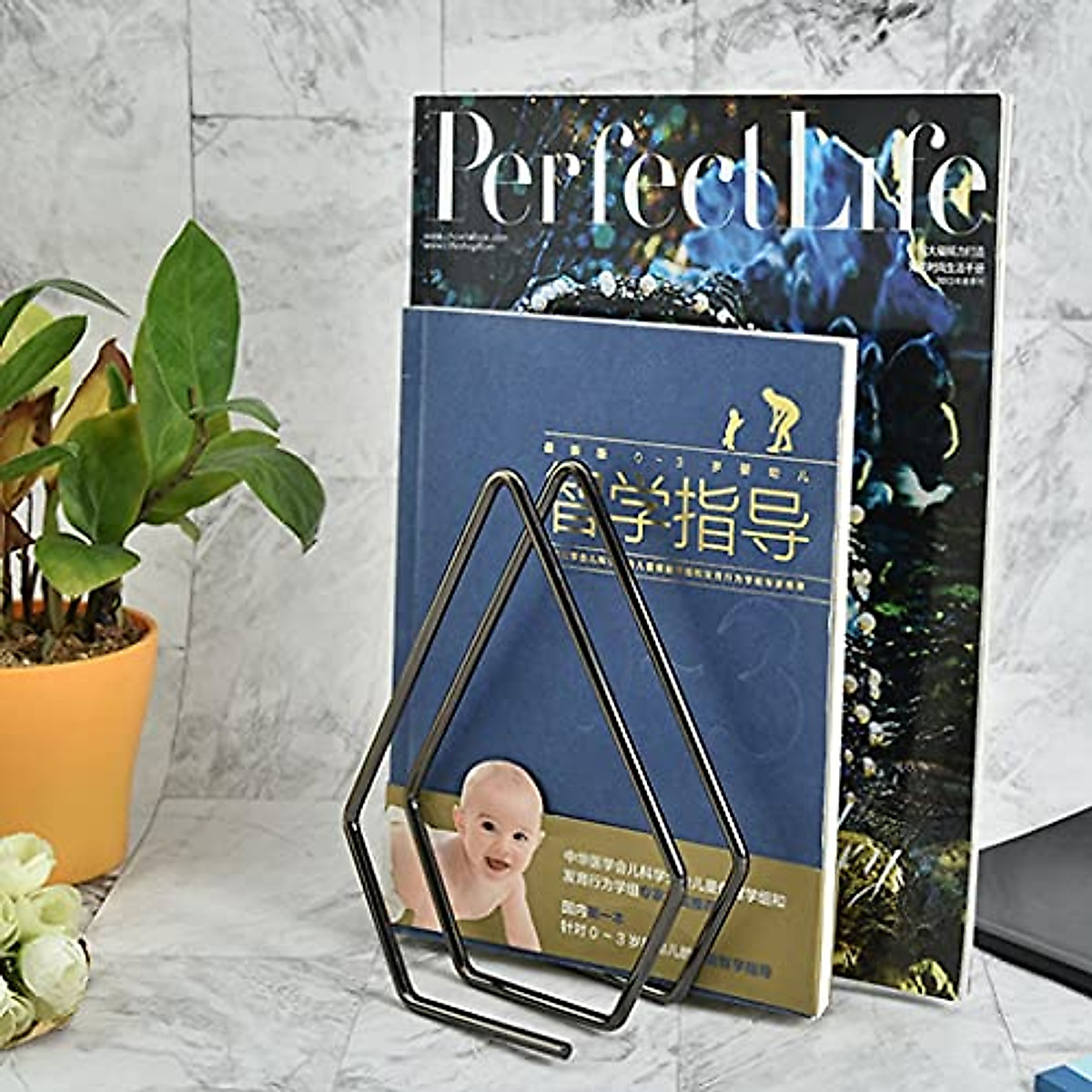 Storage Newspaper Baskets Magazine Rack Cone-Shaped Wrought Iron Bedroom Gold Stand Desktop Rack Living Room Black Book Rack (Color : Gold, Size : 6613cm)