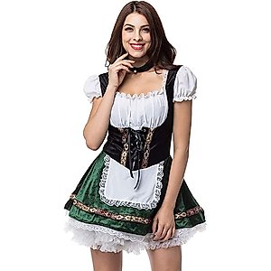 Colorful House Women's Oktoberfest Costume Beer Dirndl Maid Outfit Dress for German Bavarian Halloween Carnival(Army Green, X-Large)