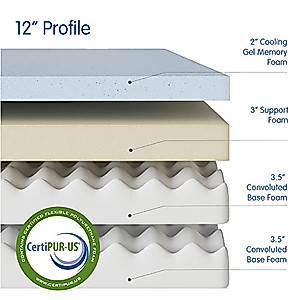 Vibe Gel Memory Foam 12-Inch Mattress with Bonus Mattress Protector| CertiPUR-US Certified | Bed-in-a-Box, Twin XL, White