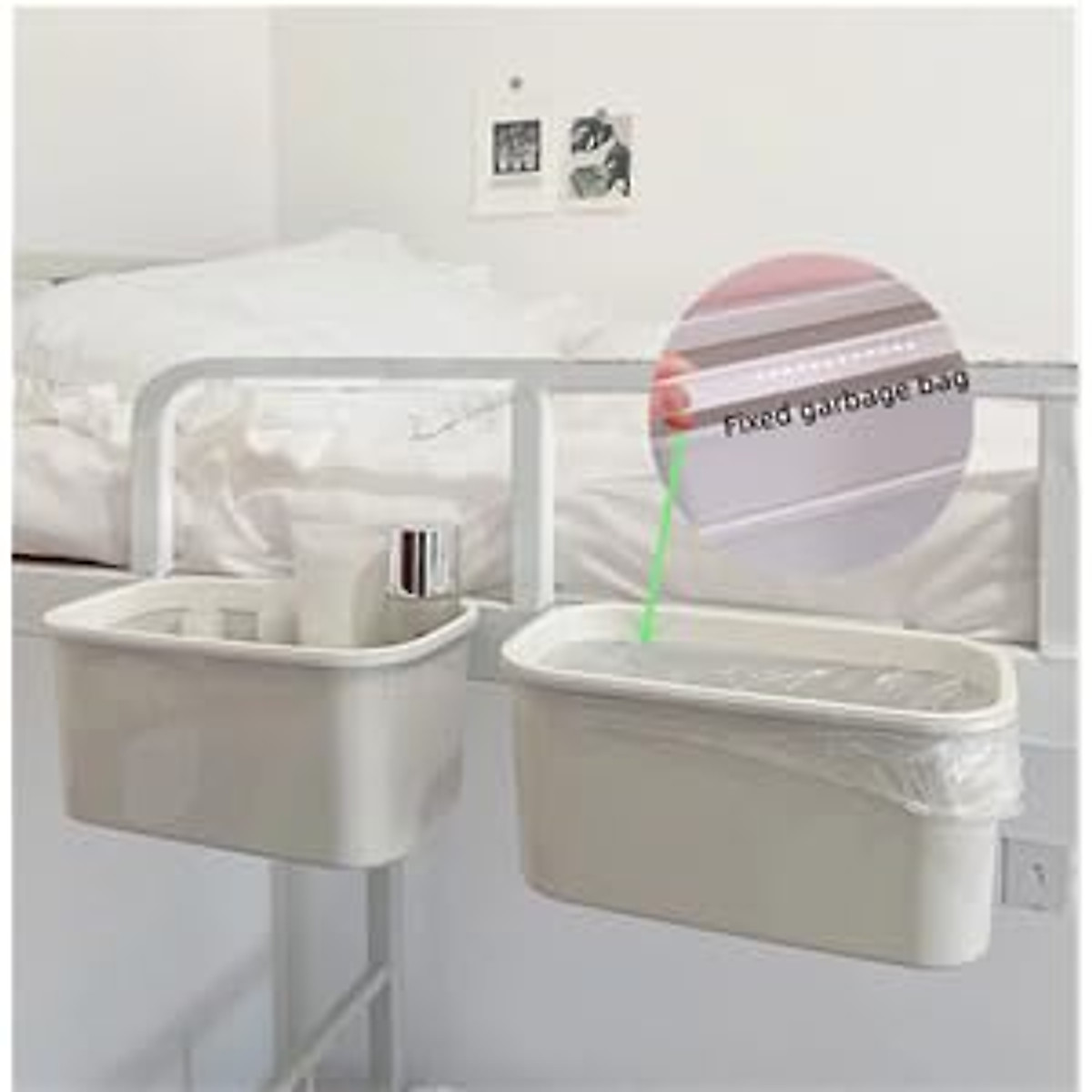 2 Pack White Hanging Cup Holders,10x5x4.5"Trolley Basket Storage,Rolling Cart Accessories Hanging Buckets Hanging Bins,Plant Containers,Storage Bucket,Make Up Pencil Holder,Kitchen Storage Container