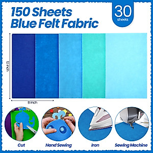 Peryiter 150 Pcs Blue Felt Fabric Sheet for Craft 8 x 12 in Felt Sheet for Craft Assorted Felt Fabric Craft Felt Square for Crafting Sewing Patchwork Project(Blue Series)