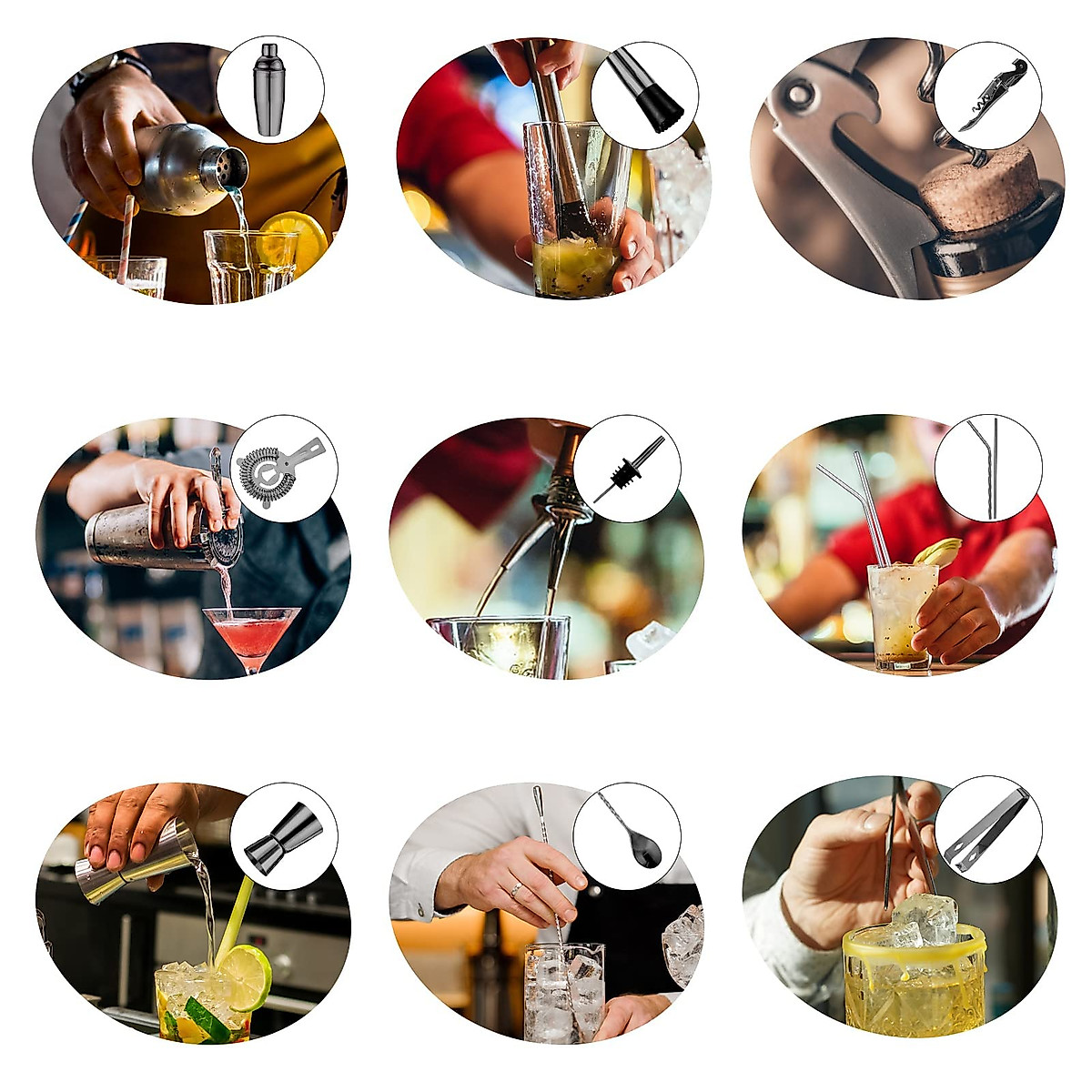 25-Piece Cocktail Shaker Set with Bamboo Stand, 304 Stainless Steel Bartender Kit, Professional Martini Shaker Bar Tool Set for Drink Mixing, Home, Bar, Party (Gun-Metal Black)