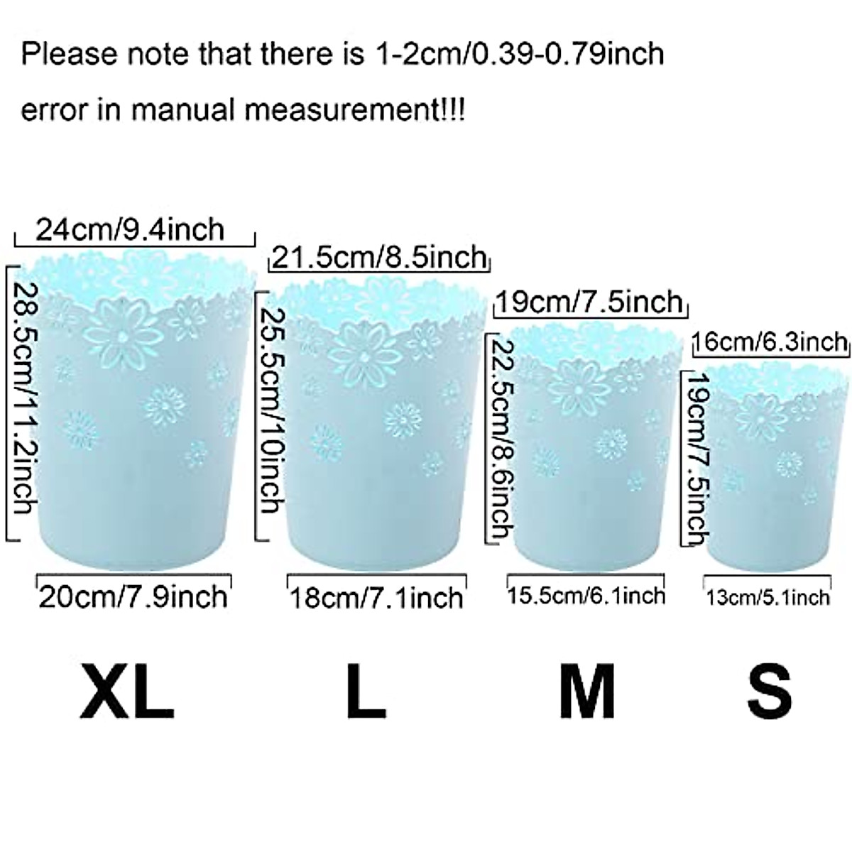 Scakbyer Wastebasket, Hollow Flower Shape Plastic Lidless Wastepaper Baskets Trash Can - M - Blue