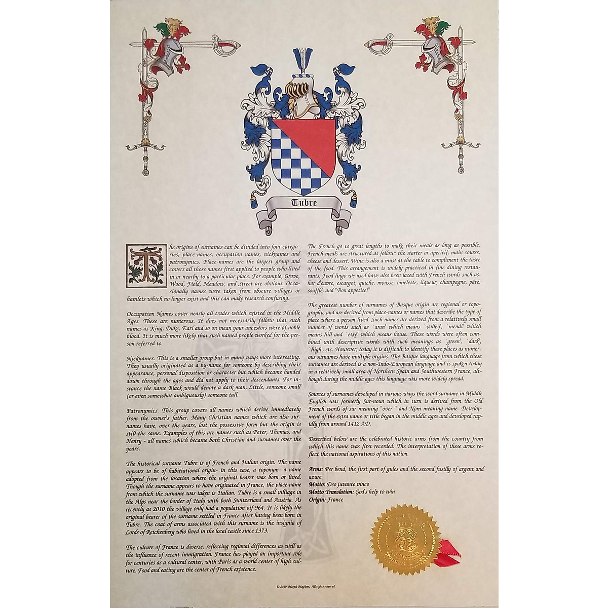 Mr Sweets Birou - Coat of Arms, Crest & History 3 Print Combo - Surname Origin: French France