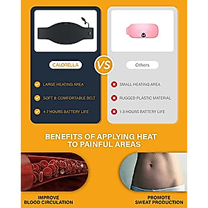 Calorella Portable Cordless Heating Pad with Battery - Wireless Electric Heat Belt with 3 Heat Levels, for Lower Back or Cramps Belly Pain Relief Heating Pads Black