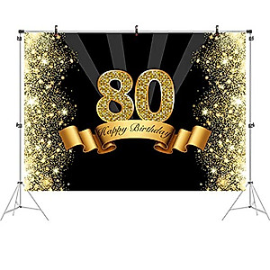 Happy 80th Birthday Backdrop Gold 80 Birthday Background 7x5ft Glitter 80th Birthday Backdrops for Party Photography 80 Years Old Decor Eighty Birthday Party Banner 80 Photo Booth Props