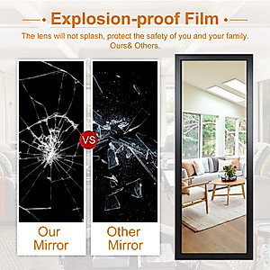 PexFix Door Mirror Full Length 51"x18" Over The Door Rectangle Sleek Black Frame Space Saving Floor Mirror Dressing Hanging Wall Mounted Mirror (US-MHJ002-BK+USAM019)