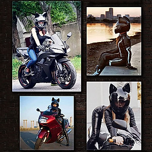 Cat Ear Bluetooth Motorcycle Helmet, DOT Certification Full Face Flip-Up Motorbike Helmet, Cool Cute Cat Helmets with HD Visor and Ventilation Syste, for Adults Men Women S~XL