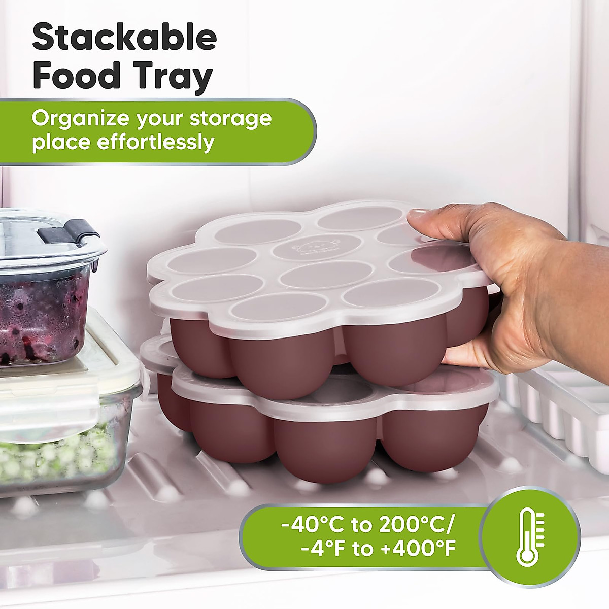 Silicone Baby Food Freezer Tray with Clip-on Lid - 2oz x 10 Pods Baby Food Silicone Freezer Molds, Breast Milk Freezer Tray, Dishwasher, Microwave, BPA-Free Baby Food Storage Tray (Mulberry)