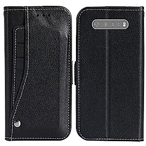 Asuwish Compatible with LG V60 ThinQ V60ThinQ 5G G9 Thin Q Wallet Case Wrist Strap Lanyard Leather Flip Card Holder Stand Cell Accessories Phone Cover for LGV60 V 60 60ThinQ 60V Women Men Black