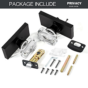 HIEMEY Glass Door Knobs Interior with Lock, Crystal Modern Privacy Door Knob for Bedroom Bathroom, Matte Black