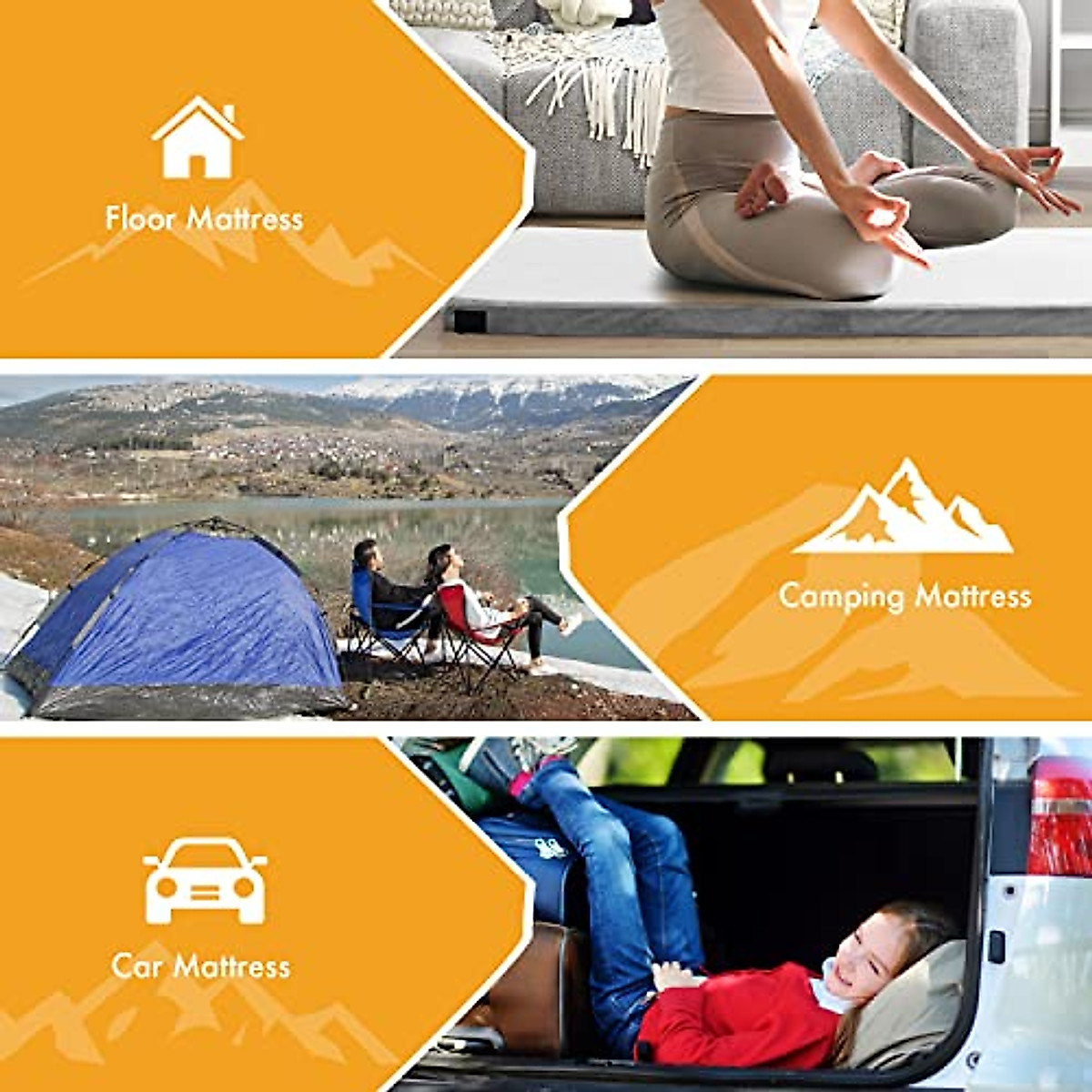 Memory Foam Camping Mattress Portable Travel Sleeping Pad Floor Guest Bed Tent Mattress Removable Waterproof Cover Travel Bag CertiPUR-US (Single (Small))