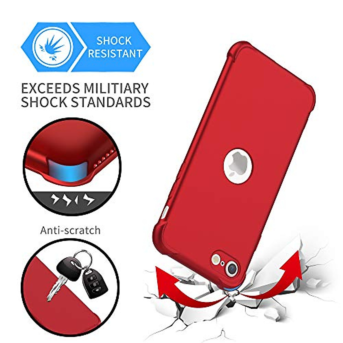 ORETECH Designed for iPhone SE 2022 Case with[2 x Tempered Glass Screen Protector] 360° Full Body Protection iPhone 2020 Case Cover Hard PC Soft Rubber Silicone for iPhone SE 3rd Generation - Red