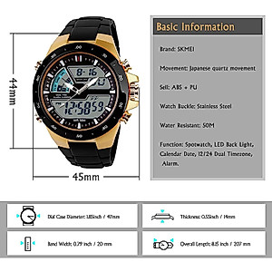 Carrie Hughes Men's Digital Watch 50M Waterproof Large Dual Dial Multifunction Analog Military Outdoor Sports Electronic Watch Calendar Day Date CH031