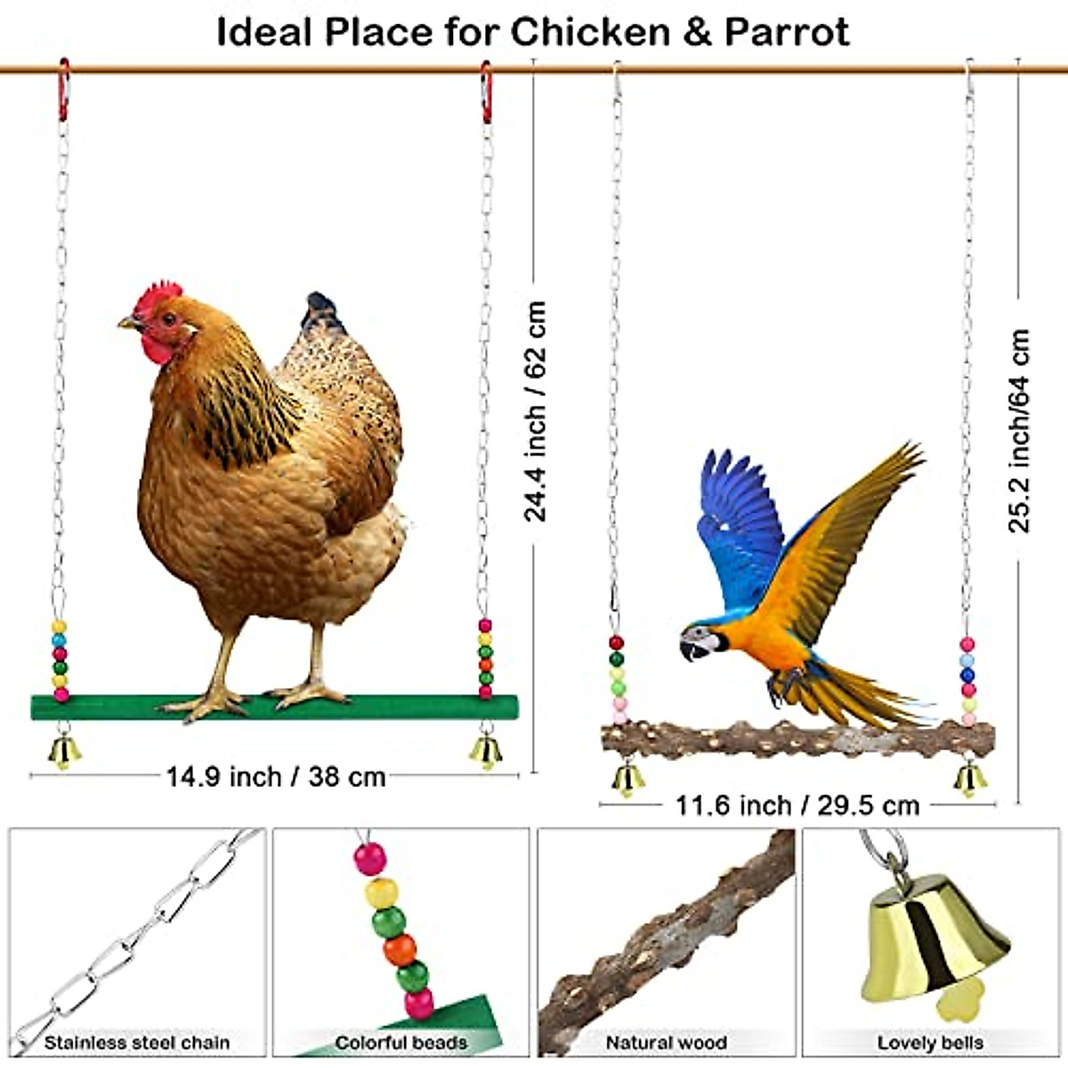 Tiibot 10 Pieces Chicken Toys Set for Hens Including Chicken Xylophone Toy Chicken Coop Mirrors Swing Ladder Toys Chicken Pecking Toys Veggies Skewer Vegetable Hanging Feeder for Chicken Coop