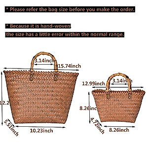 Small Handwoven Tote Shopper Bag Handmade Women Woven Shoulder Handbag Lightweight Basket Bag for Girls Beach Travel Outdoor Vocation